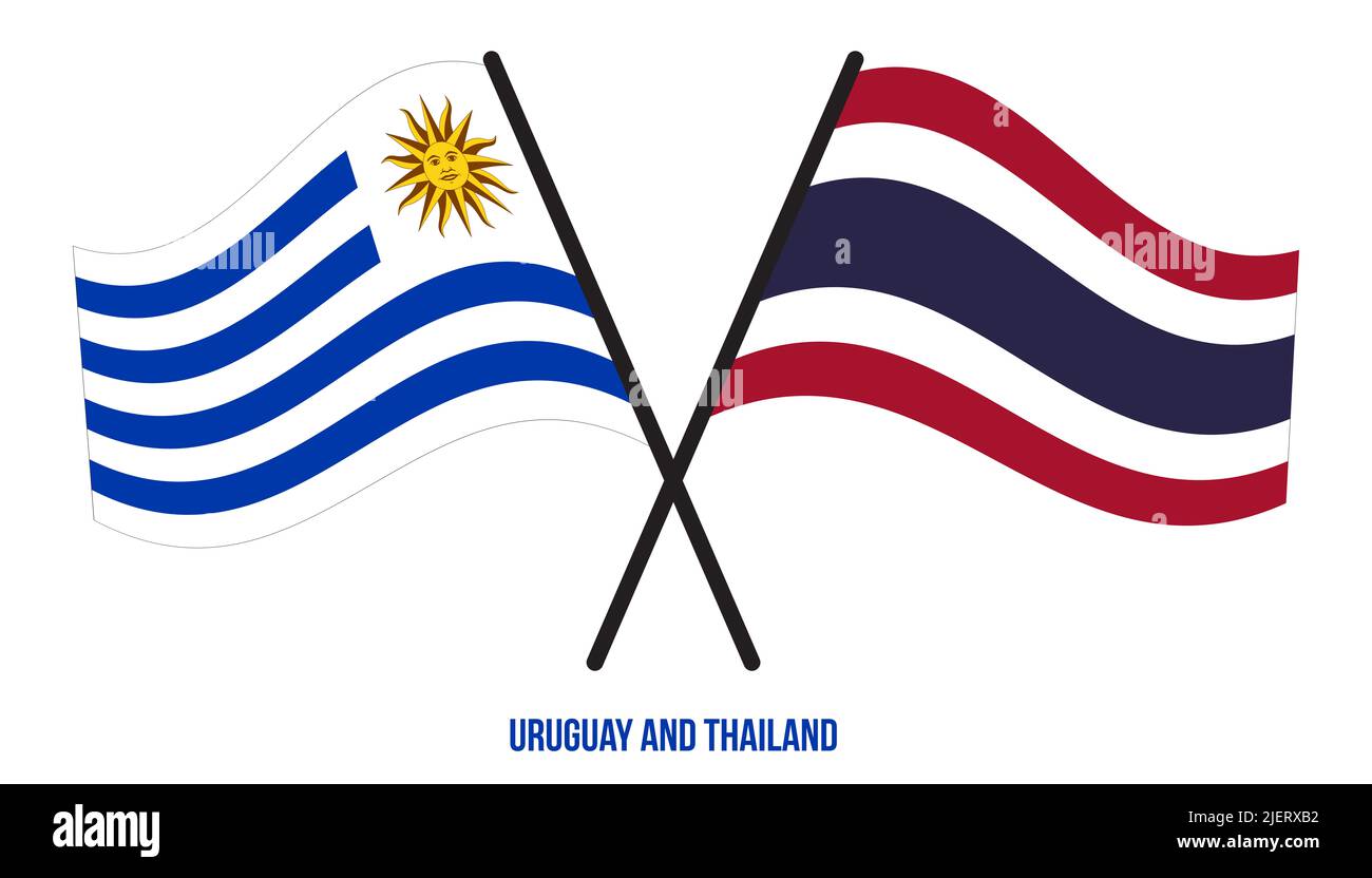 Uruguay and Thailand Flags Crossed And Waving Flat Style. Official ...