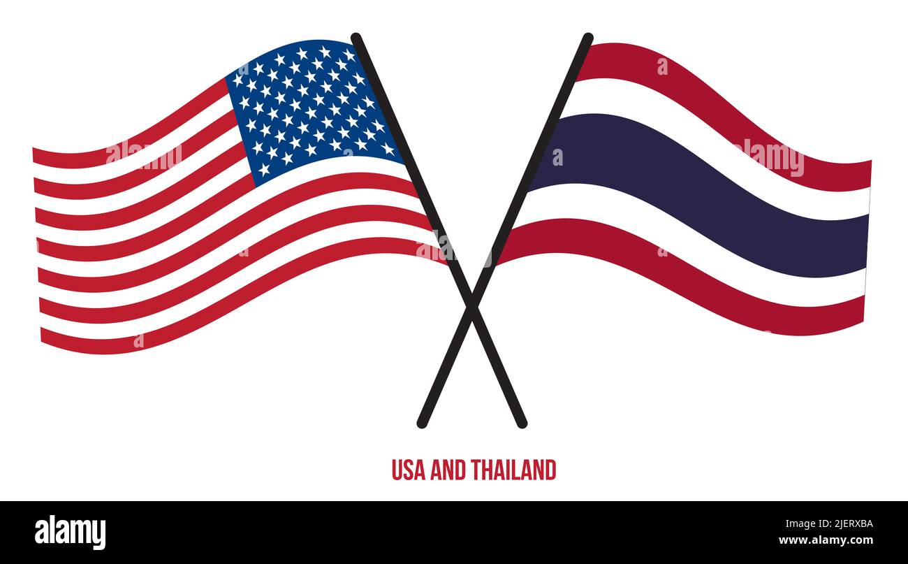 USA and Thailand Flags Crossed And Waving Flat Style. Official ...