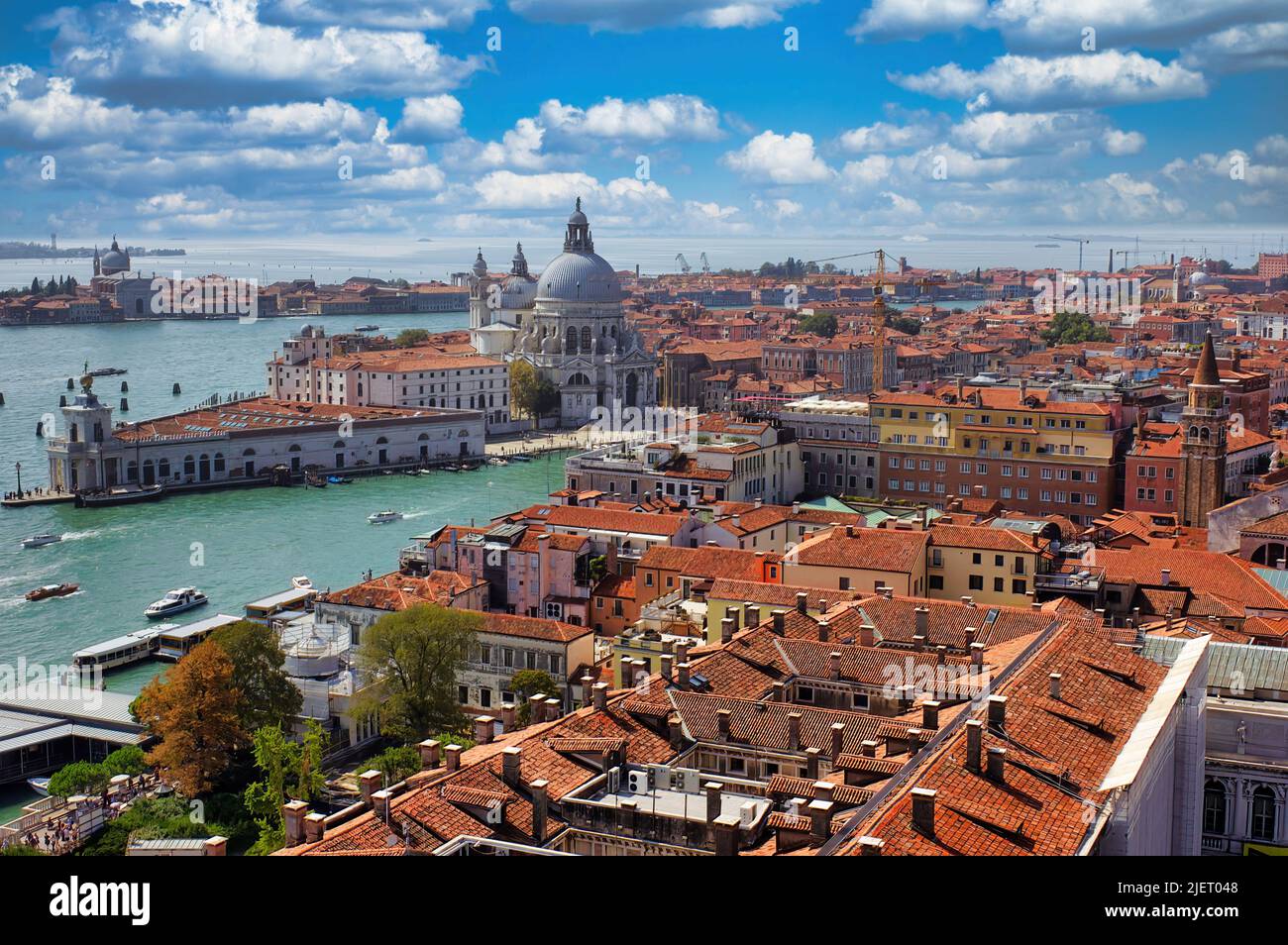 Aerial view of Basilica of Santa Maria della Salute against dramatic ...