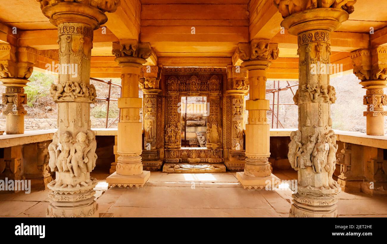 Mandapa with carved pillars of Lord Vishnu Temple Near The Bateshwara ...