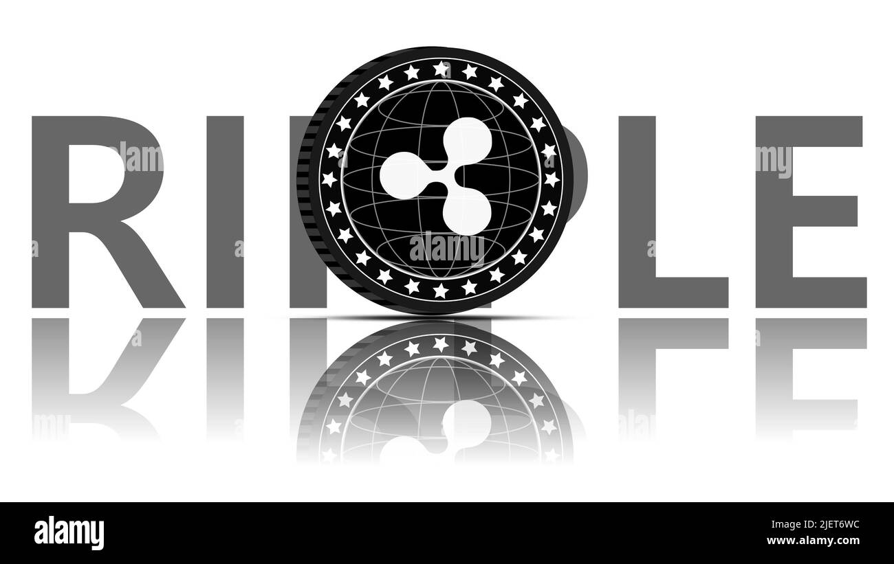 black ripple coin cryptocurrency on white background with its ...