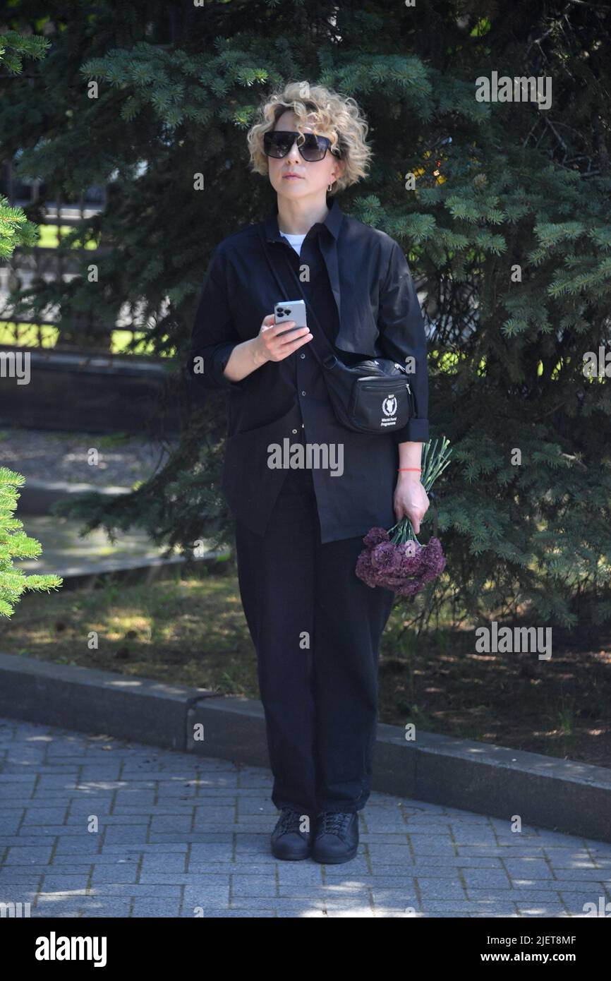 Moscow. The TV host Yana Churikova at the farewell hall on the ...