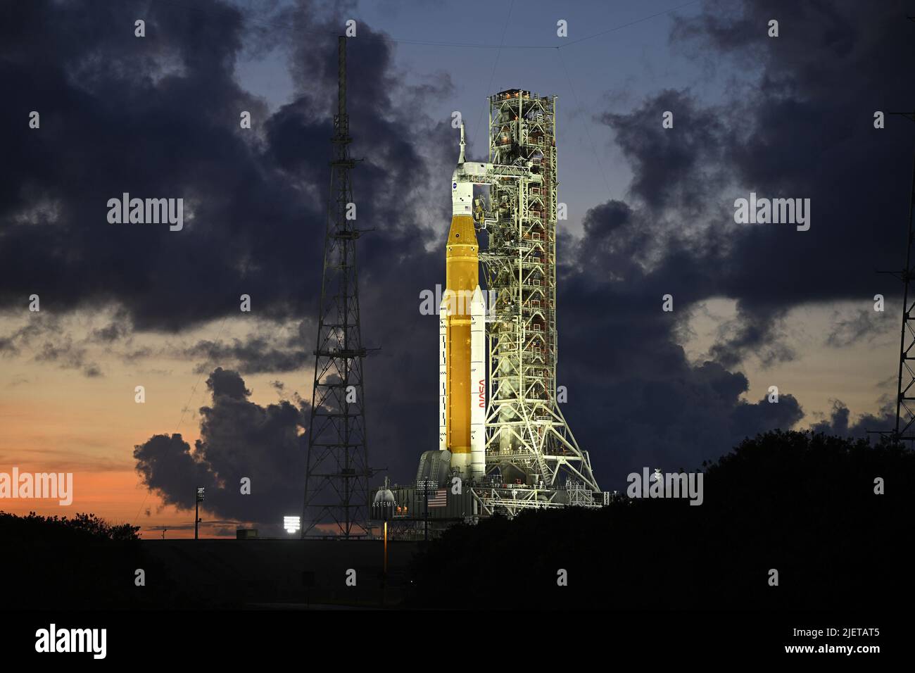 NASA's Space Launch System (SLS) rocket stands on Complex 39B after ...