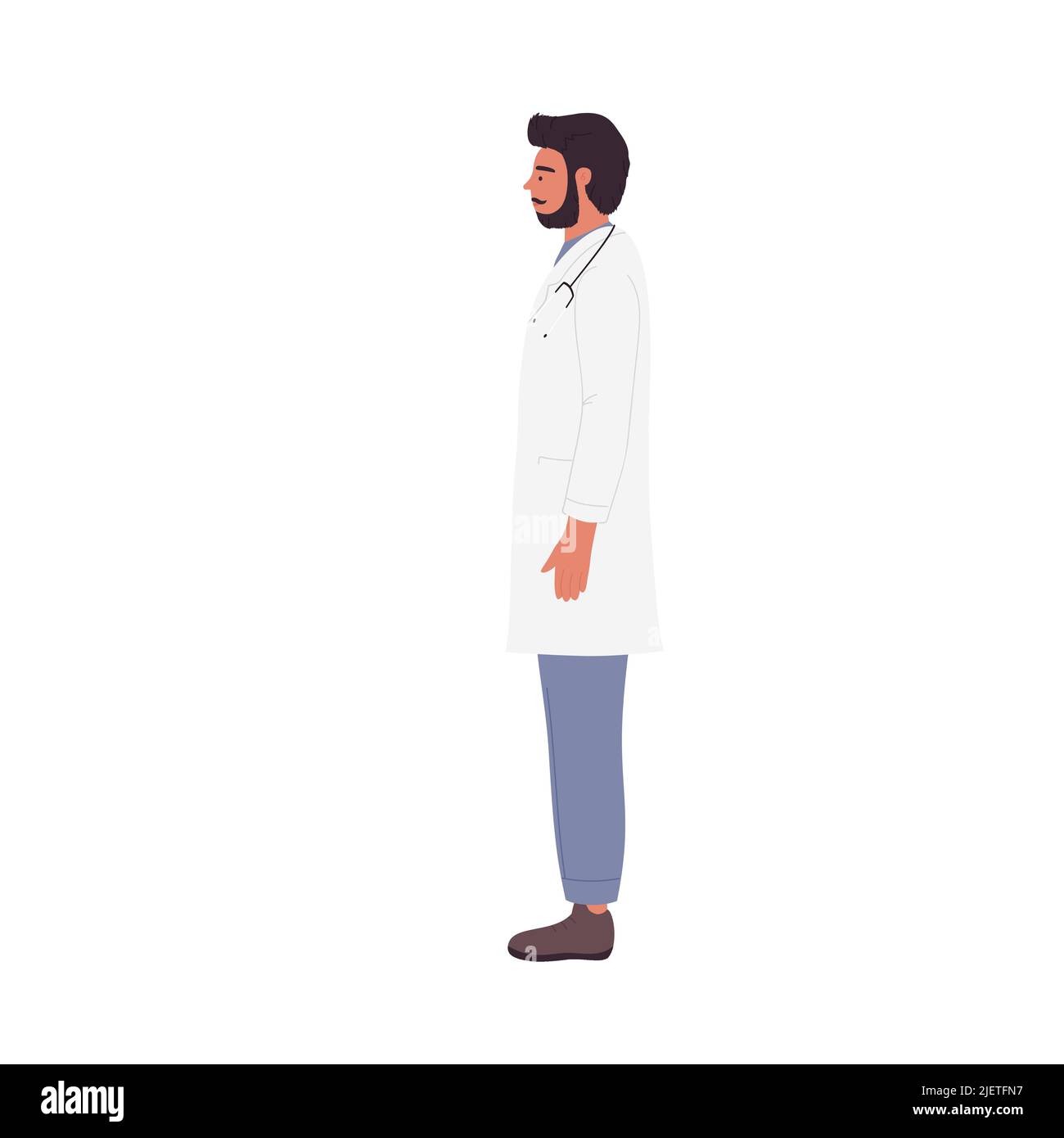 Side view of standing doctor. Hospital worker in uniform, clinical care ...