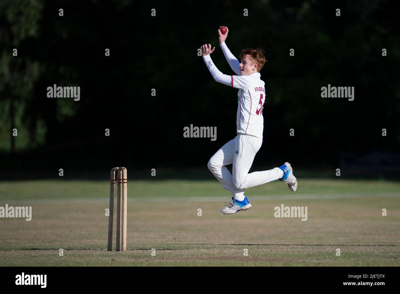 Teenage cricket bowler in action Stock Photo - Alamy