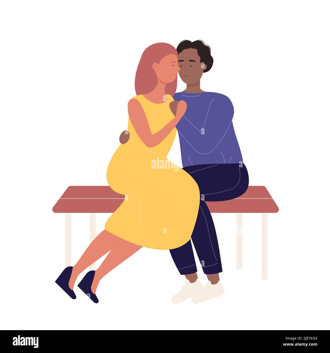 Lovely Heartwarming Couple Hugging On Bench Young People In Love