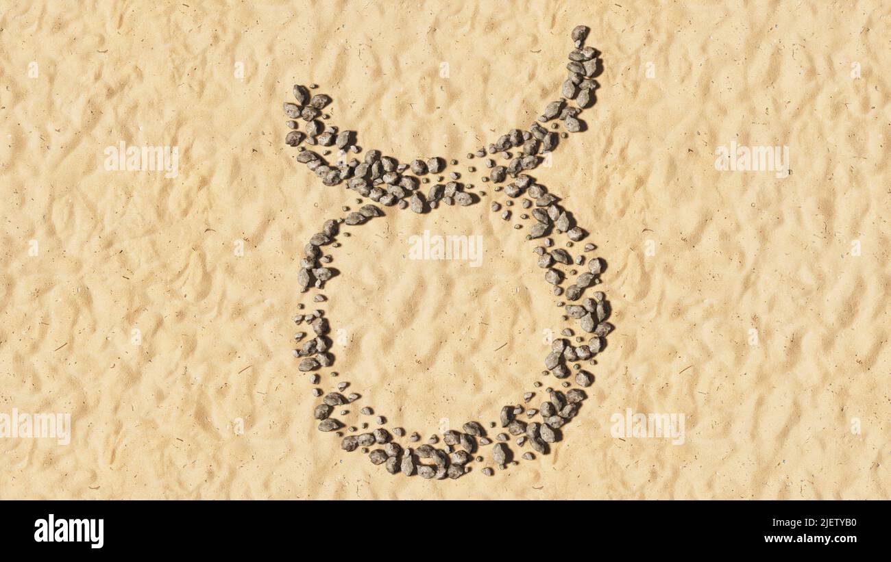 Concept conceptual stones on beach sand handmade symbol shape, golden ...