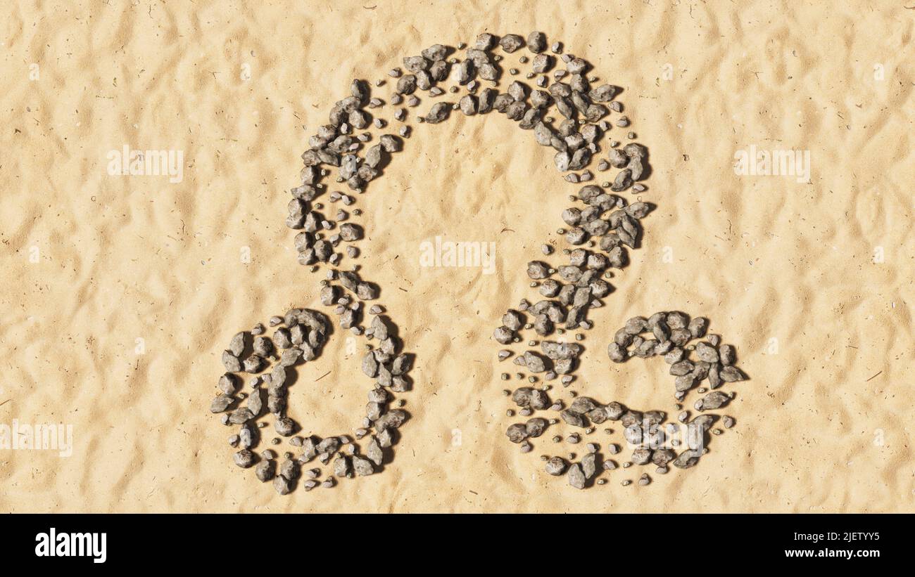Concept conceptual stones on beach sand handmade symbol shape, golden ...