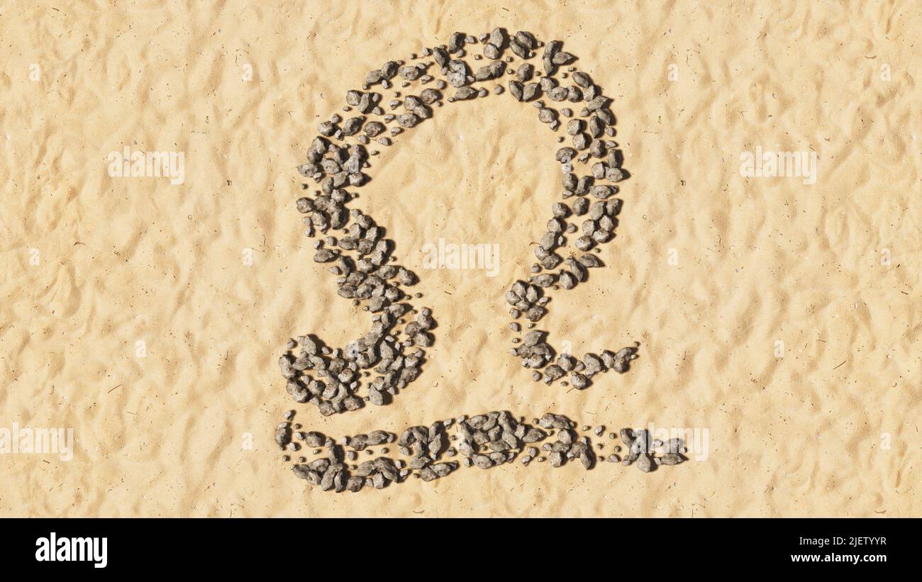 Concept conceptual stones on beach sand handmade symbol shape, golden ...