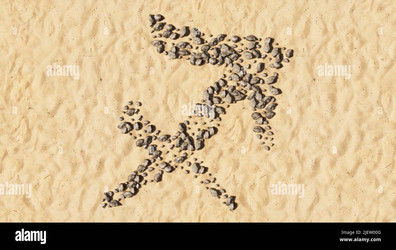 Concept conceptual stones on beach sand handmade symbol shape, golden ...