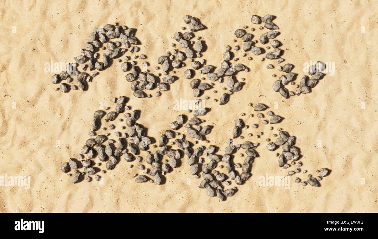 Concept conceptual stones on beach sand handmade symbol shape, golden ...