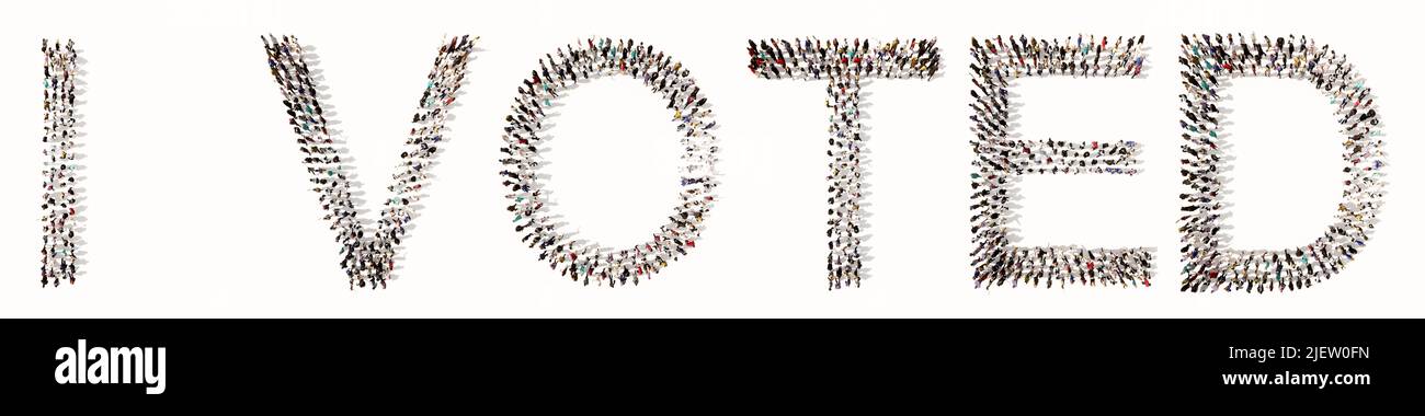 Concept or conceptual large community of people forming I VOTED slogan ...