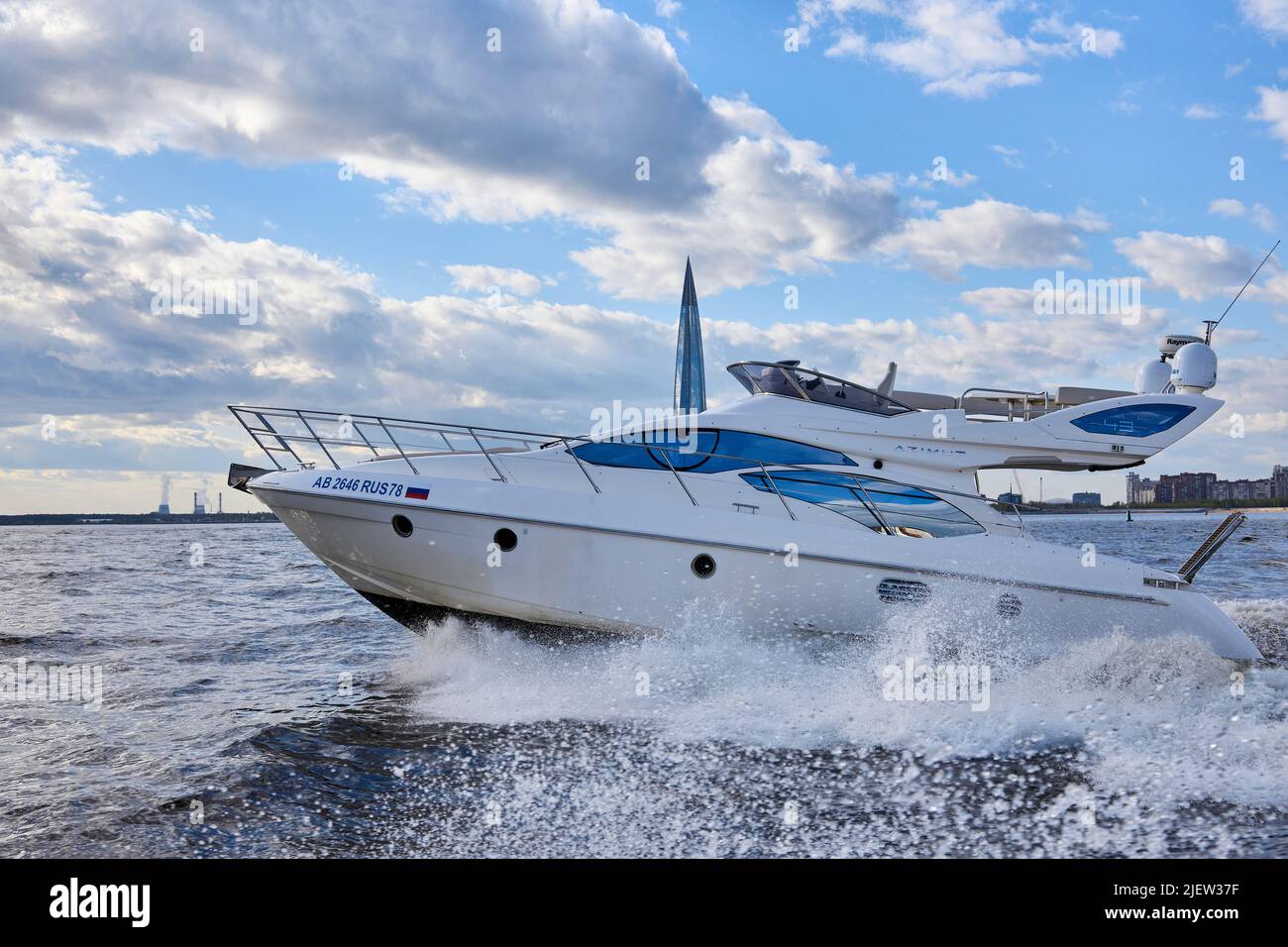 View of the yacht floating on the water Stock Photo - Alamy