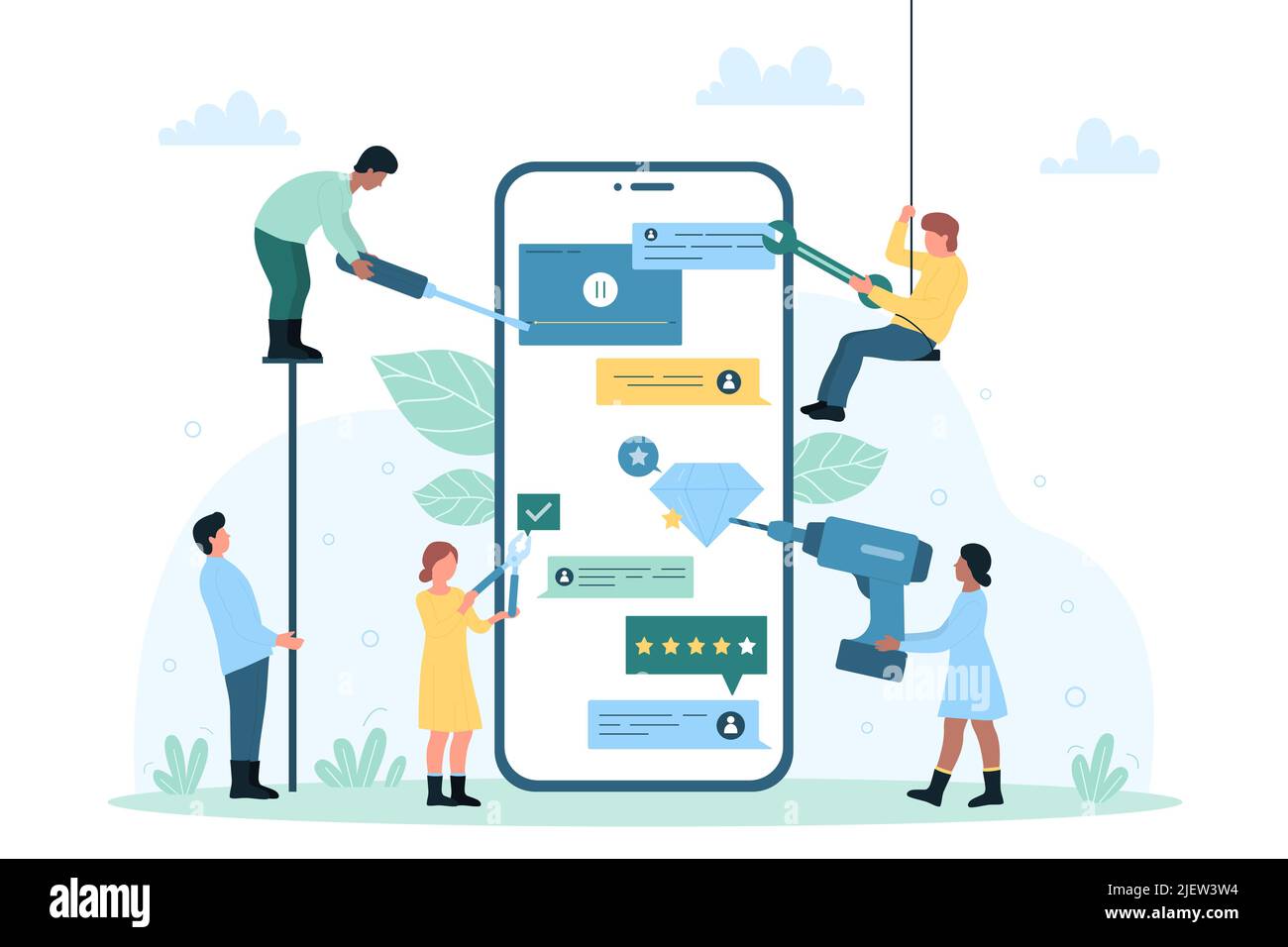 Mobile app development, programming vector illustration. Cartoon tiny ... Mobile app development, programming vector illustration. Cartoon tiny ...