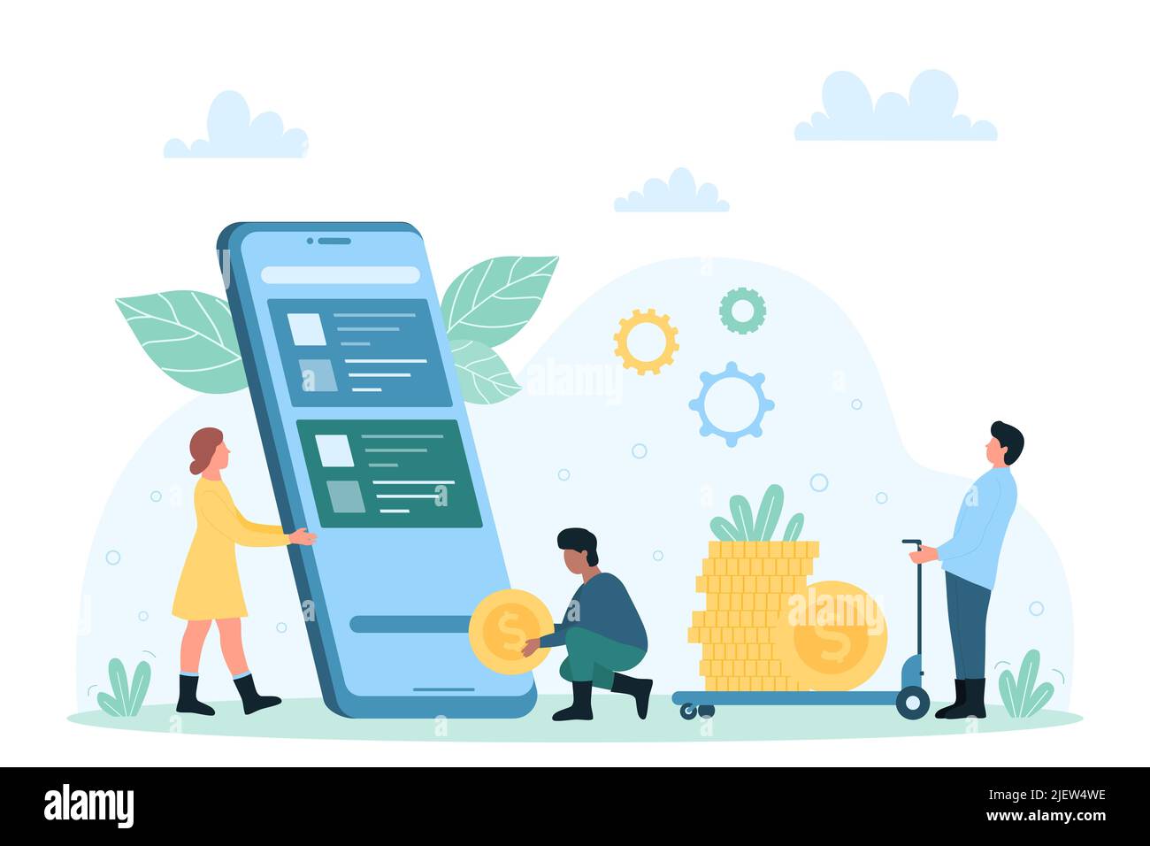 Money transfer, payment using mobile phone app vector illustration ...