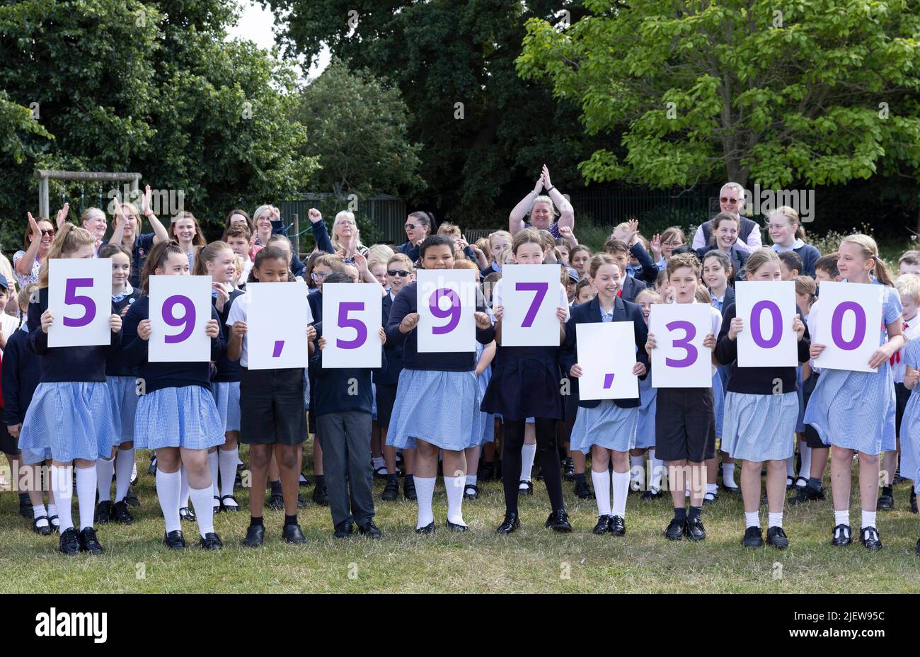 EDITORIAL USE ONLY Pupils from St Alban's Primary School in Havant hold ...