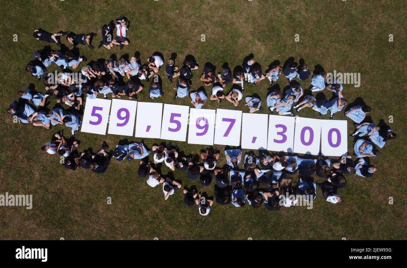 EDITORIAL USE ONLY Pupils from St Alban's Primary School in Havant hold ...