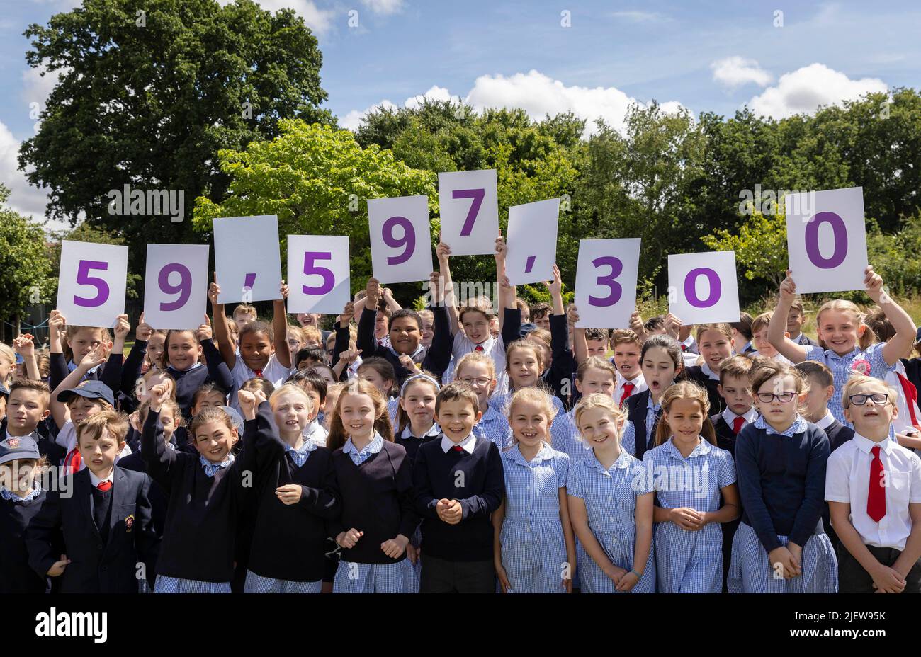 EDITORIAL USE ONLY Pupils from St Alban's Primary School in Havant hold ...