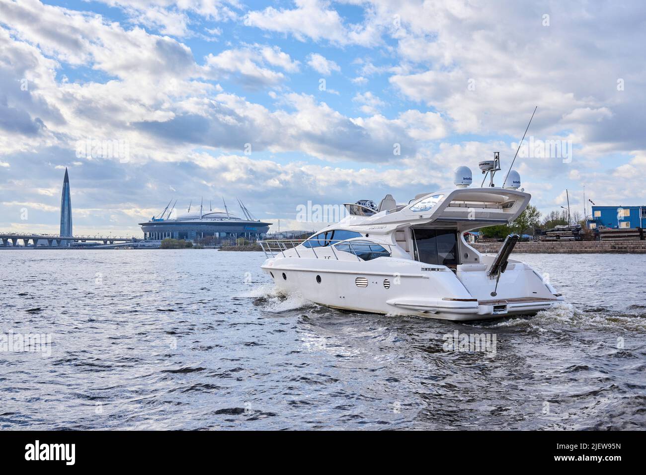 View of the yacht floating on the water Stock Photo - Alamy