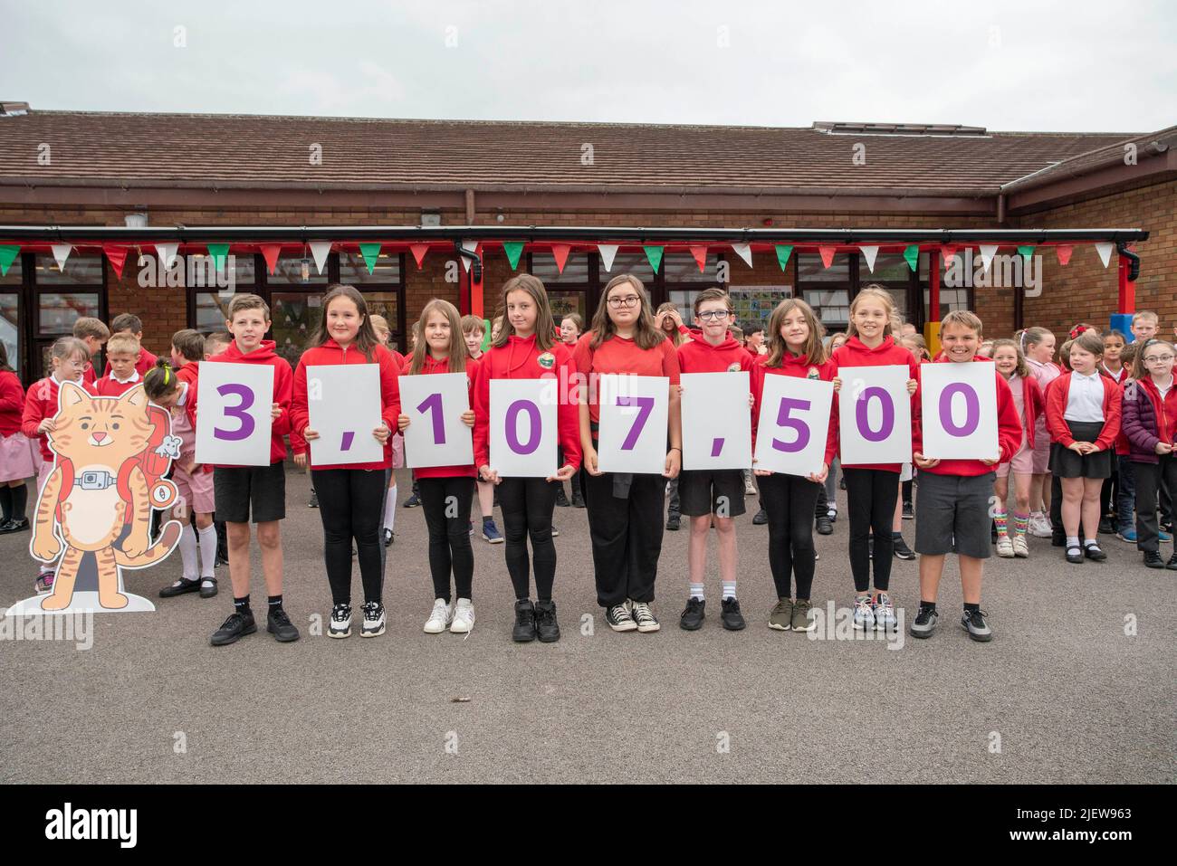 EDITORIAL USE ONLY Pupils from Tonyrefail Primary School in Rhondda ...
