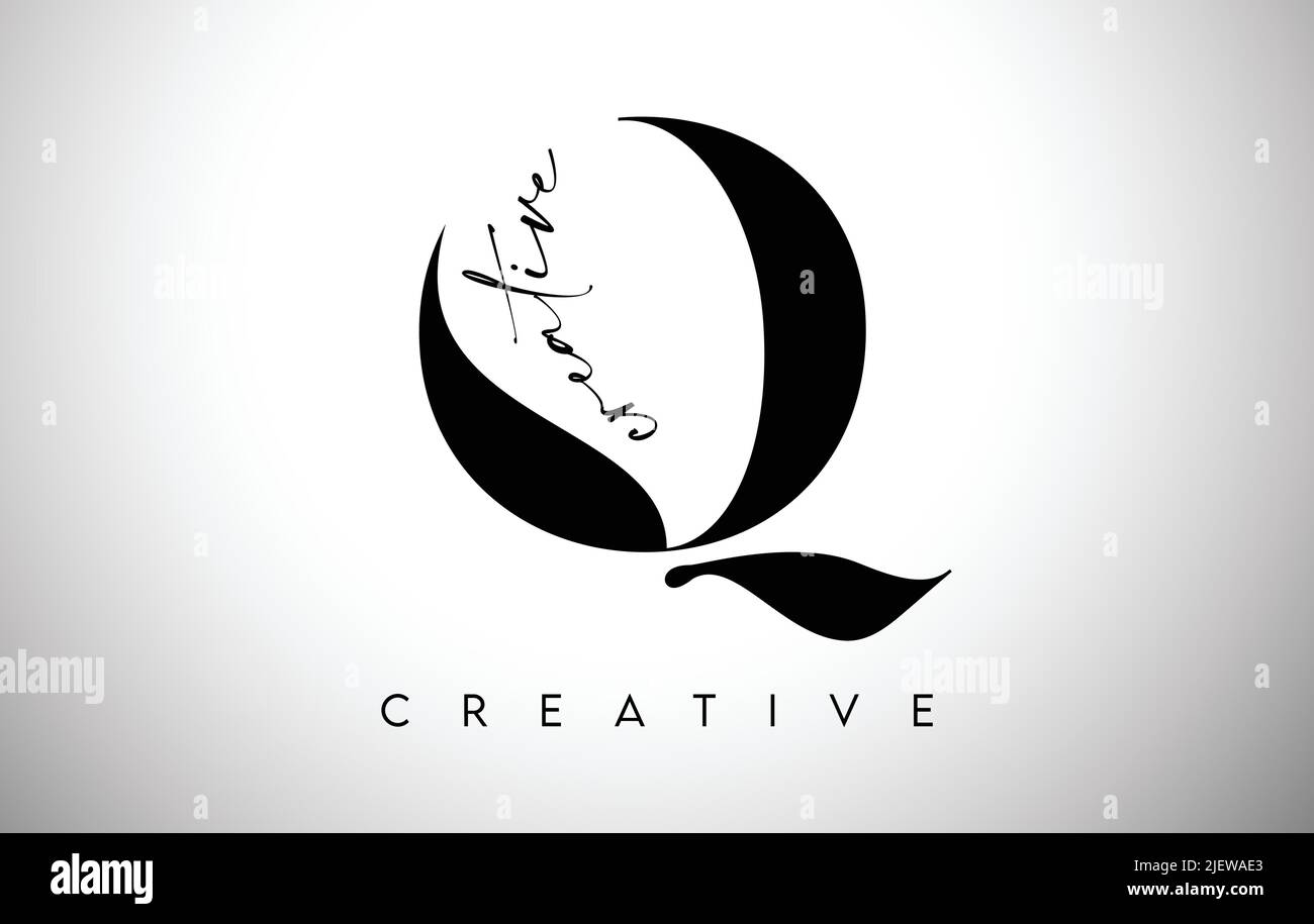 Q Letter Design with Creative Cut and Serif Font in Black and White ...