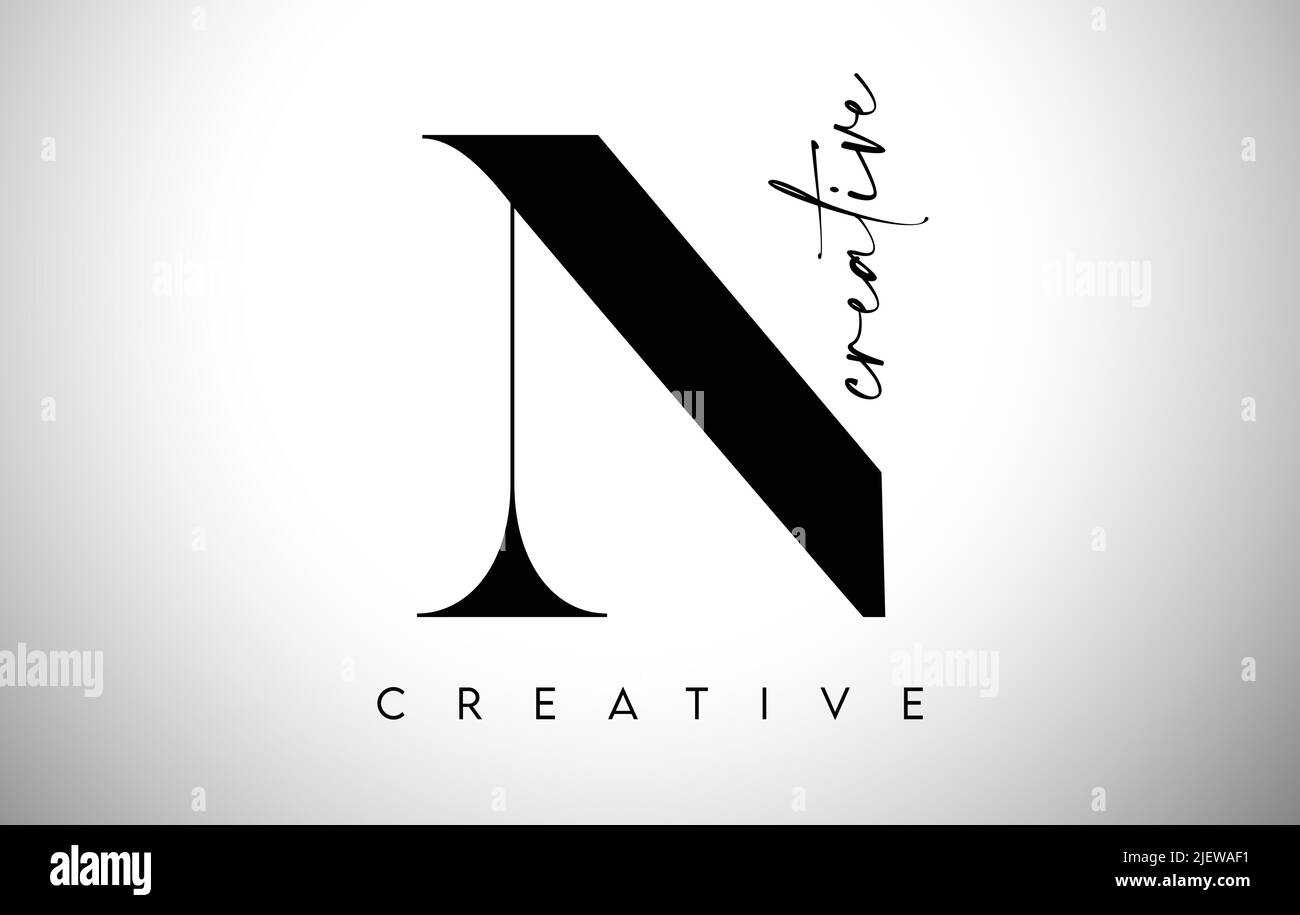 N Letter Design with Creative Cut and Serif Font in Black and White ...