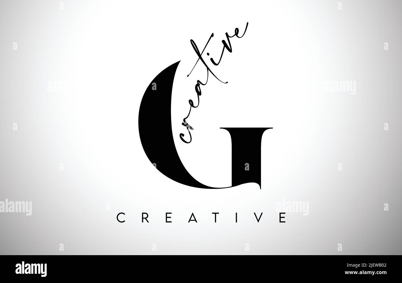 G Letter Design with Creative Cut and Serif Font in Black and White ...