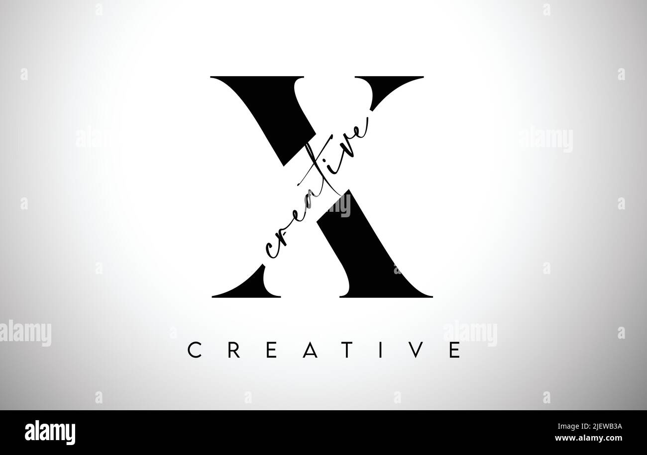 X Letter Design with Creative Cut and Serif Font in Black and White ...