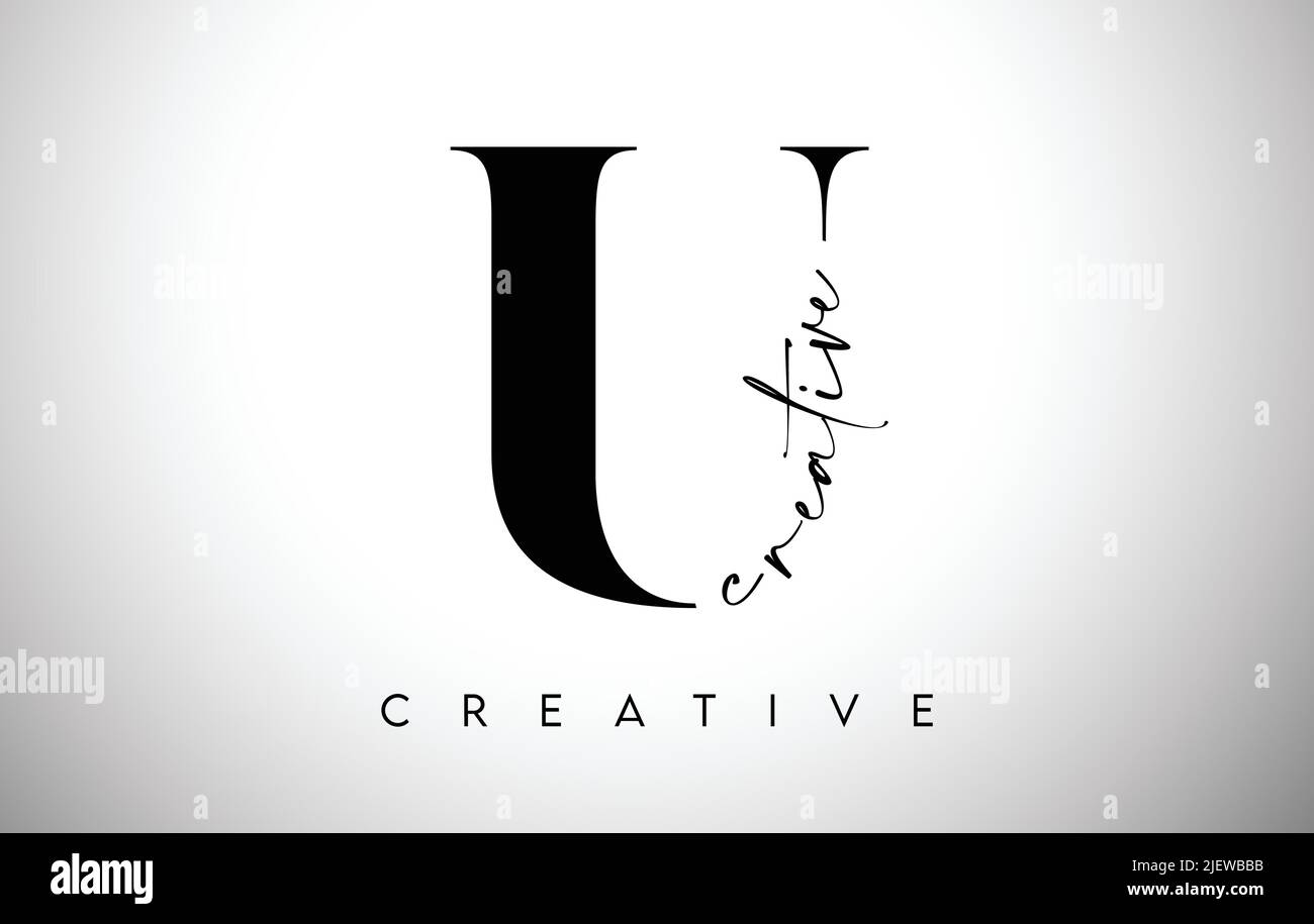 U Letter Design with Creative Cut and Serif Font in Black and White ...
