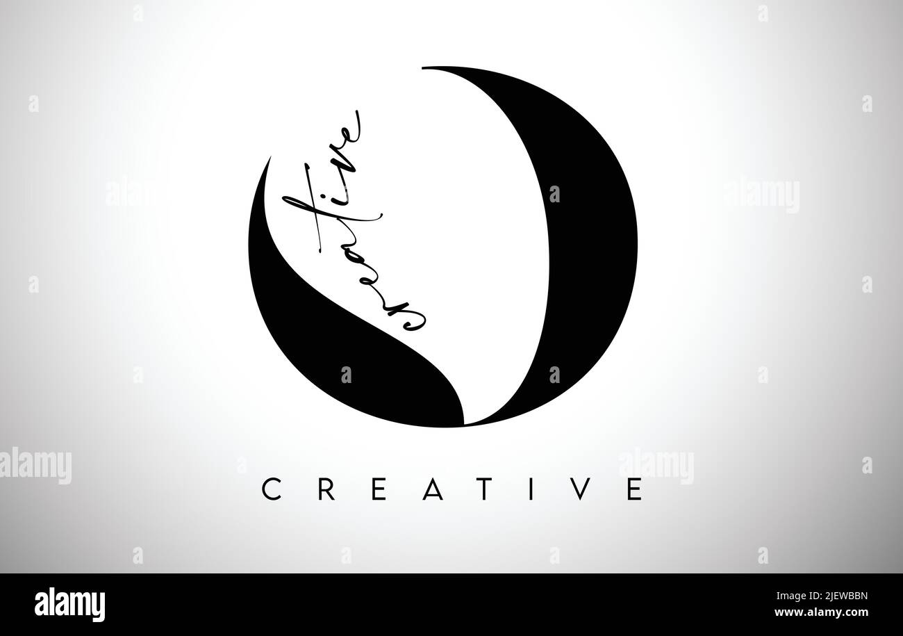 O Letter Design with Creative Cut and Serif Font in Black and White ...