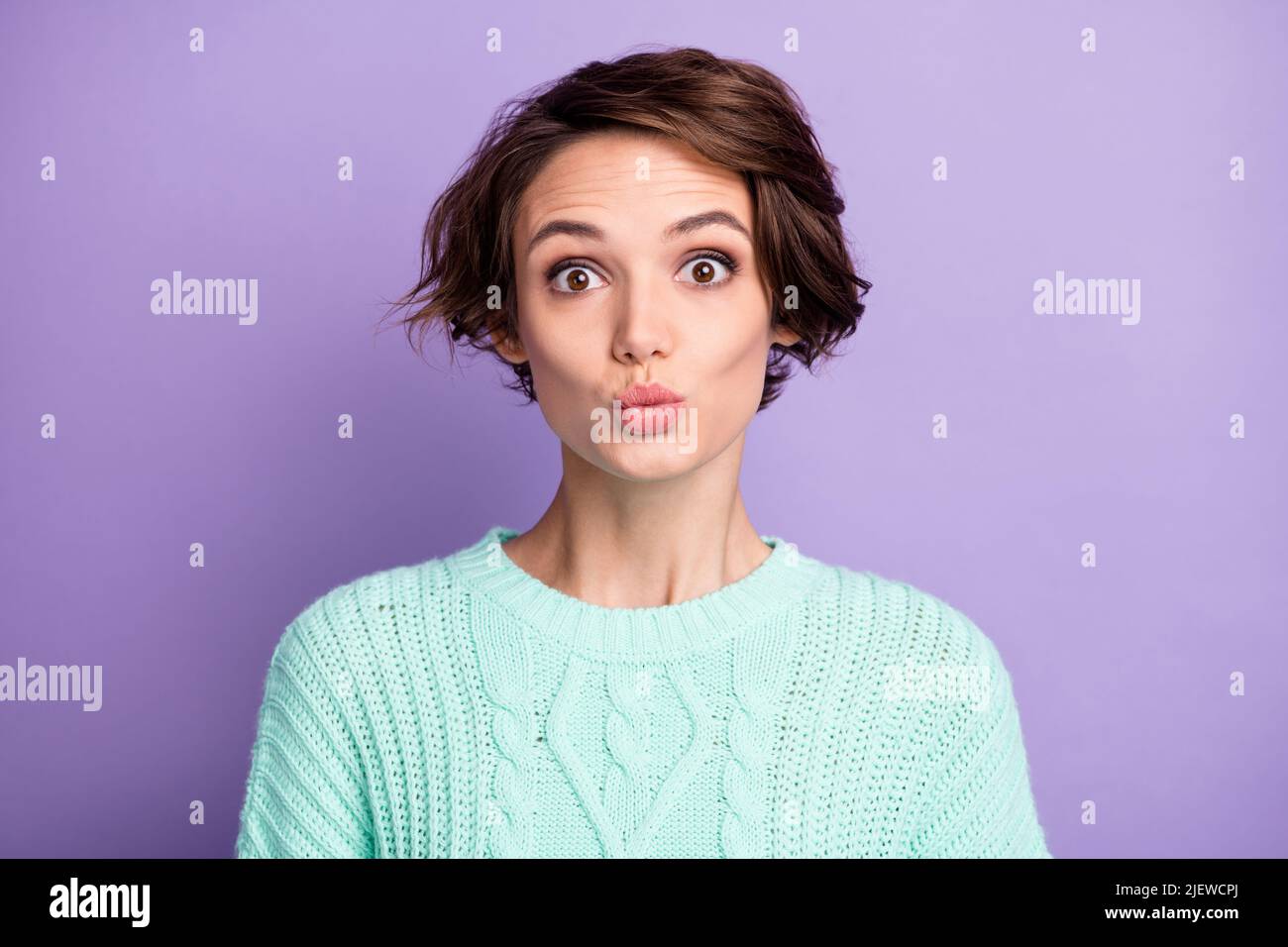 Photo of young beautiful attractive lovely charming flirty girl pout ...