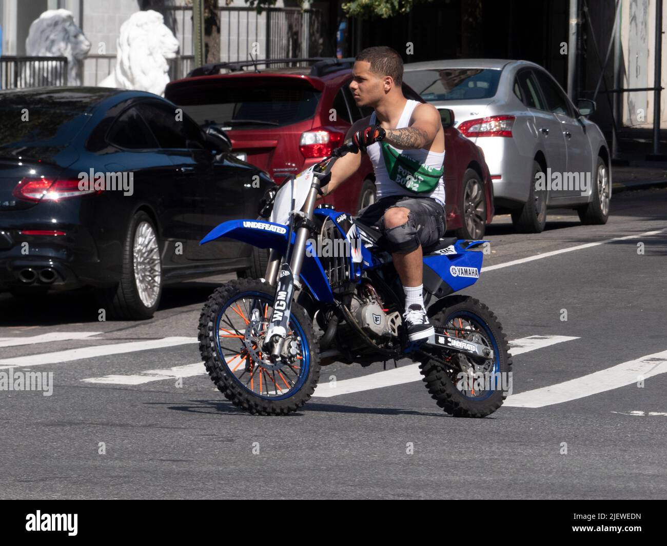 New York, NY, USA. 25th June, 2022. Riding motorcycles in Harlem ...