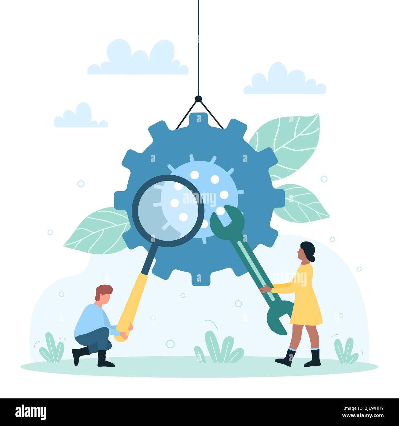 Tech support service for customers vector illustration. Cartoon tiny ...