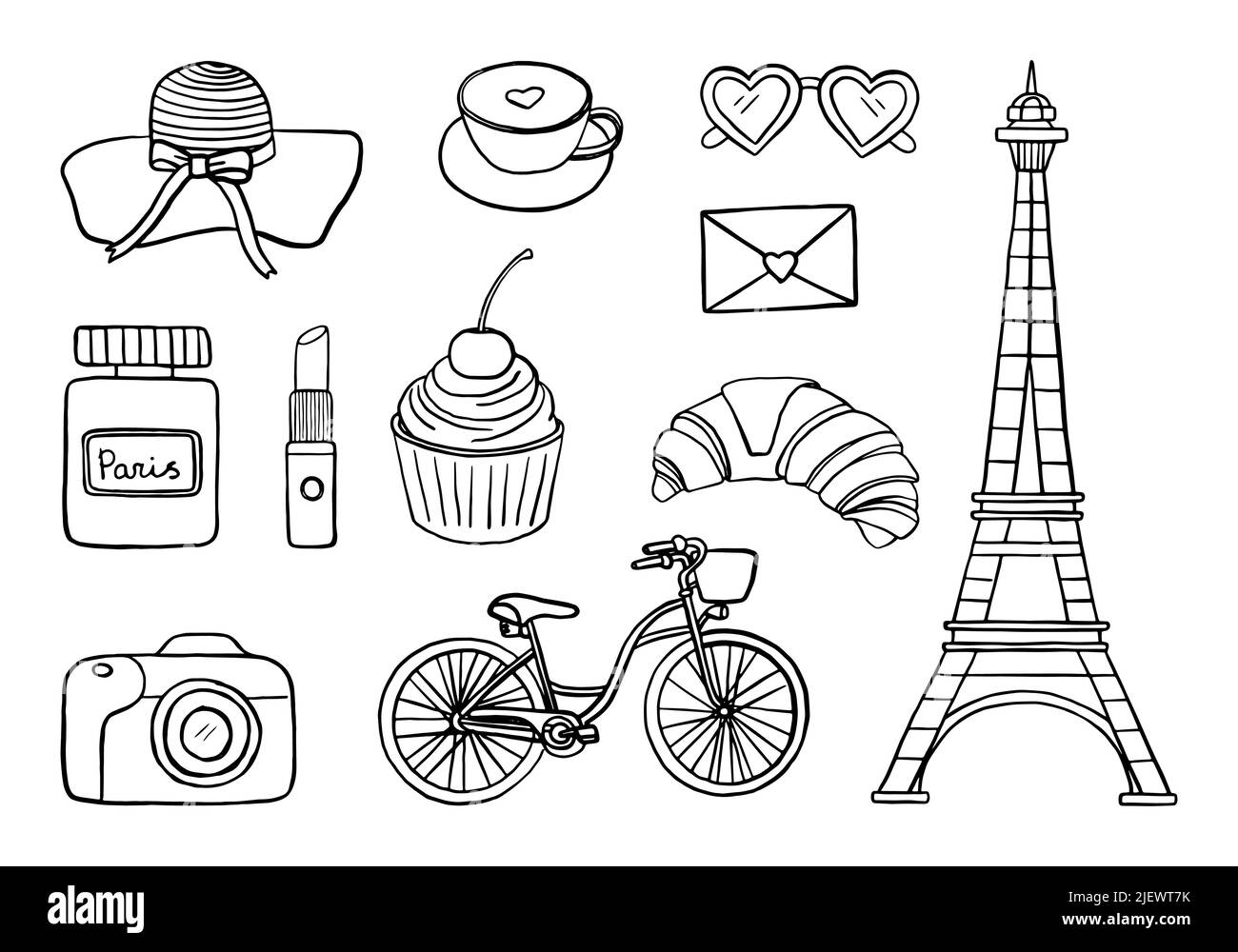 Vector stickers set of Paris symbols. Travel illustration with parisian ...