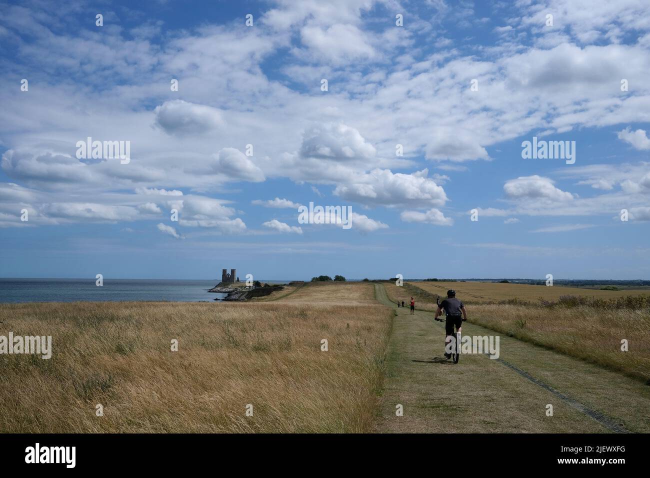 bishopstone coastal path with reculver bay in the distance,showing a ...