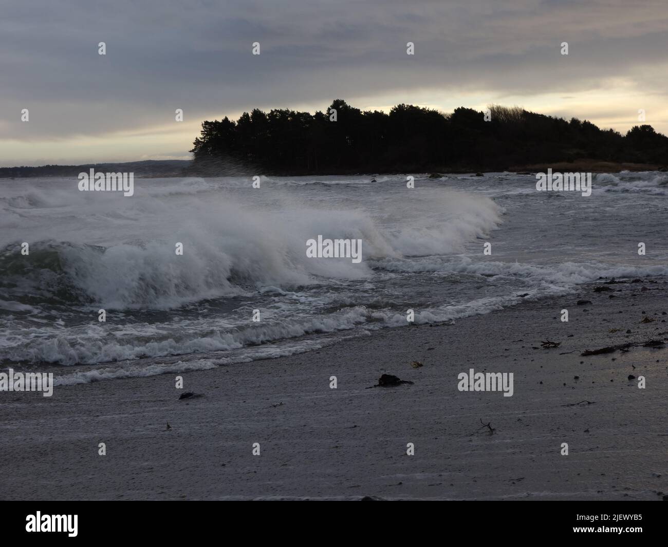 Strong waves, after the storm, which wash over the beach Stock Photo ...
