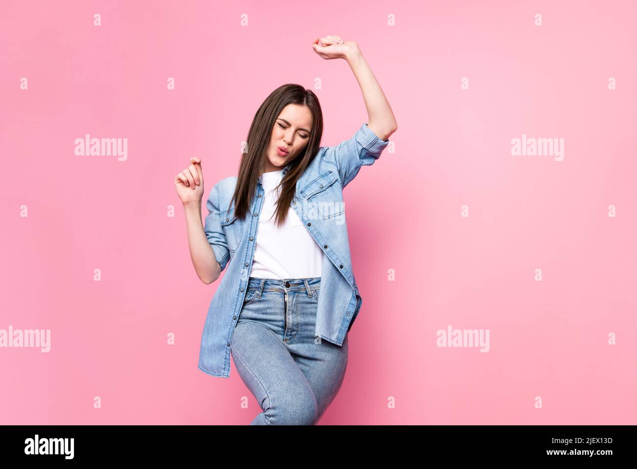Photo portrait of overjoyed girl dancing at party on holidays wearing ...
