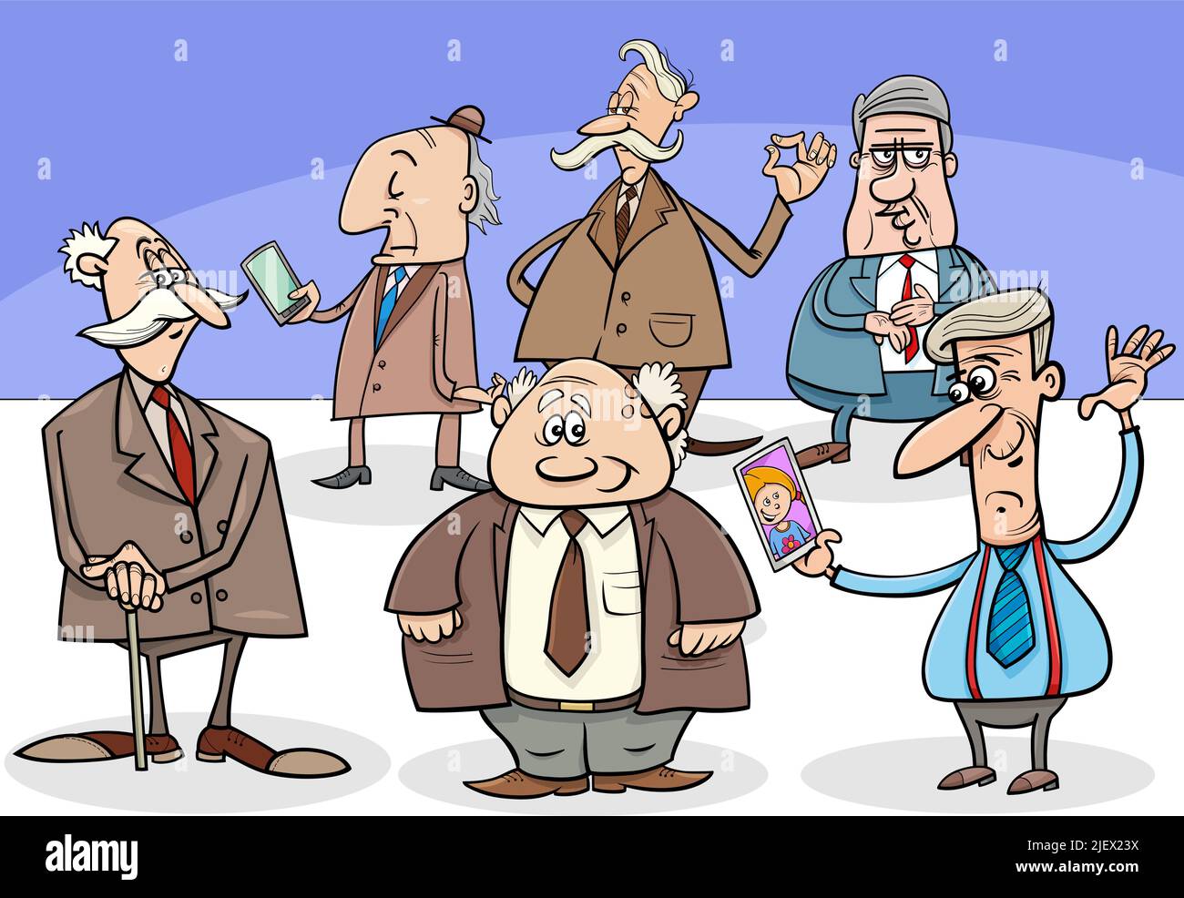 Cartoon illustration of elder people or senior comic characters group ...