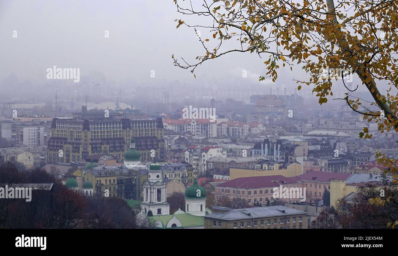 Kiev, Ukraine November 7, 2019: Aerial view buildings and quarters of ...