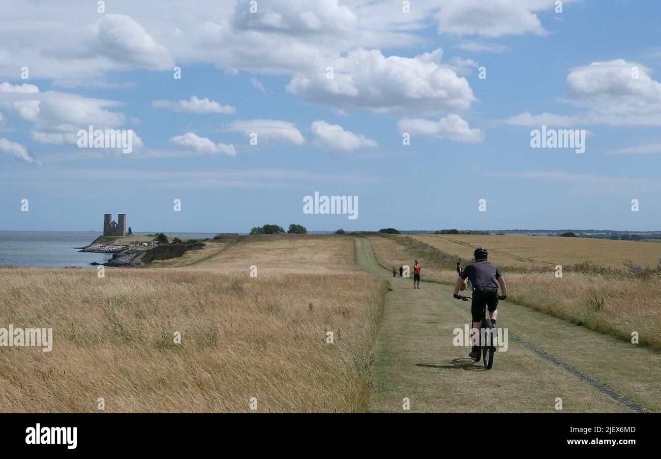 bishopstone coastal path with reculver bay in the distance,showing a ...