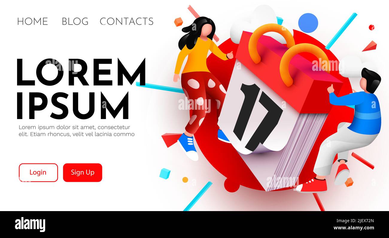 Modern banner template with tiny people and giant calendar. Planning ...