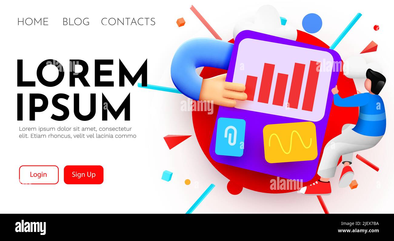 Small 3d flying people around business solution elements working ...