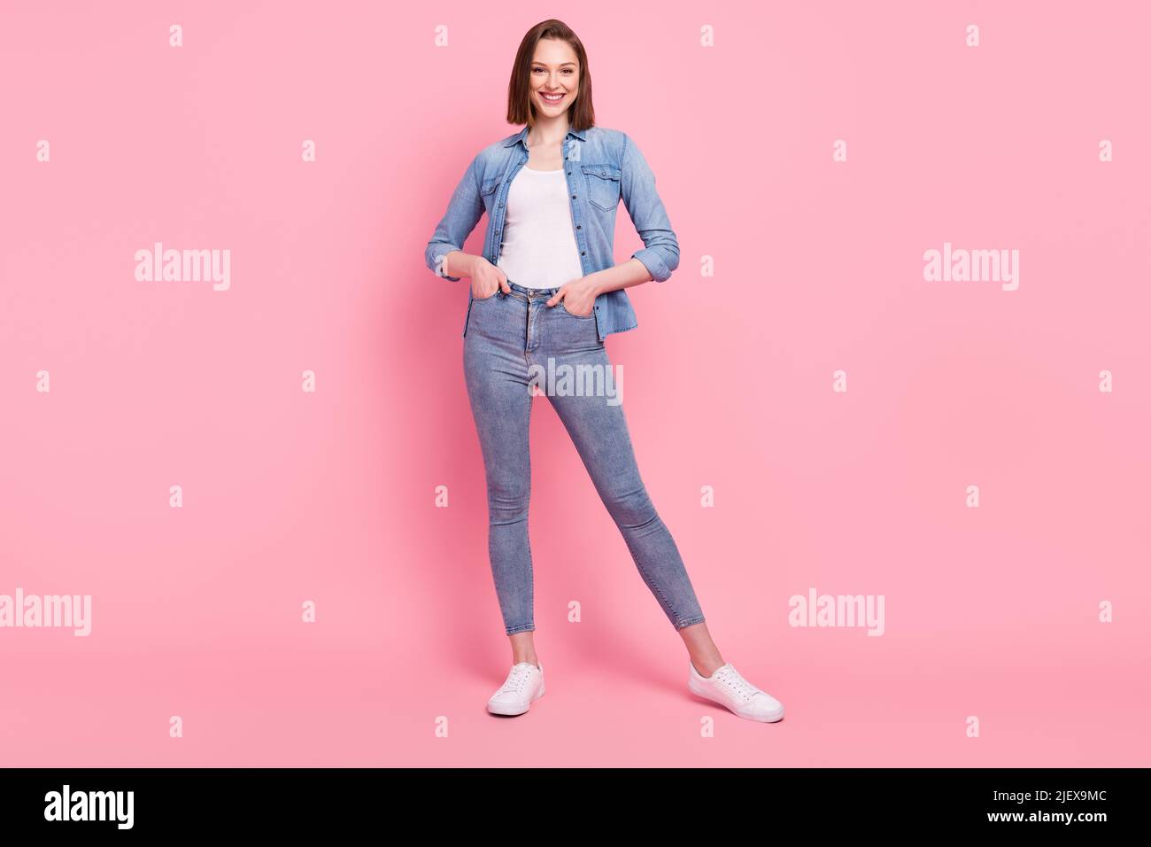 Full length body size photo of girl smiling confident wearing stylish ...
