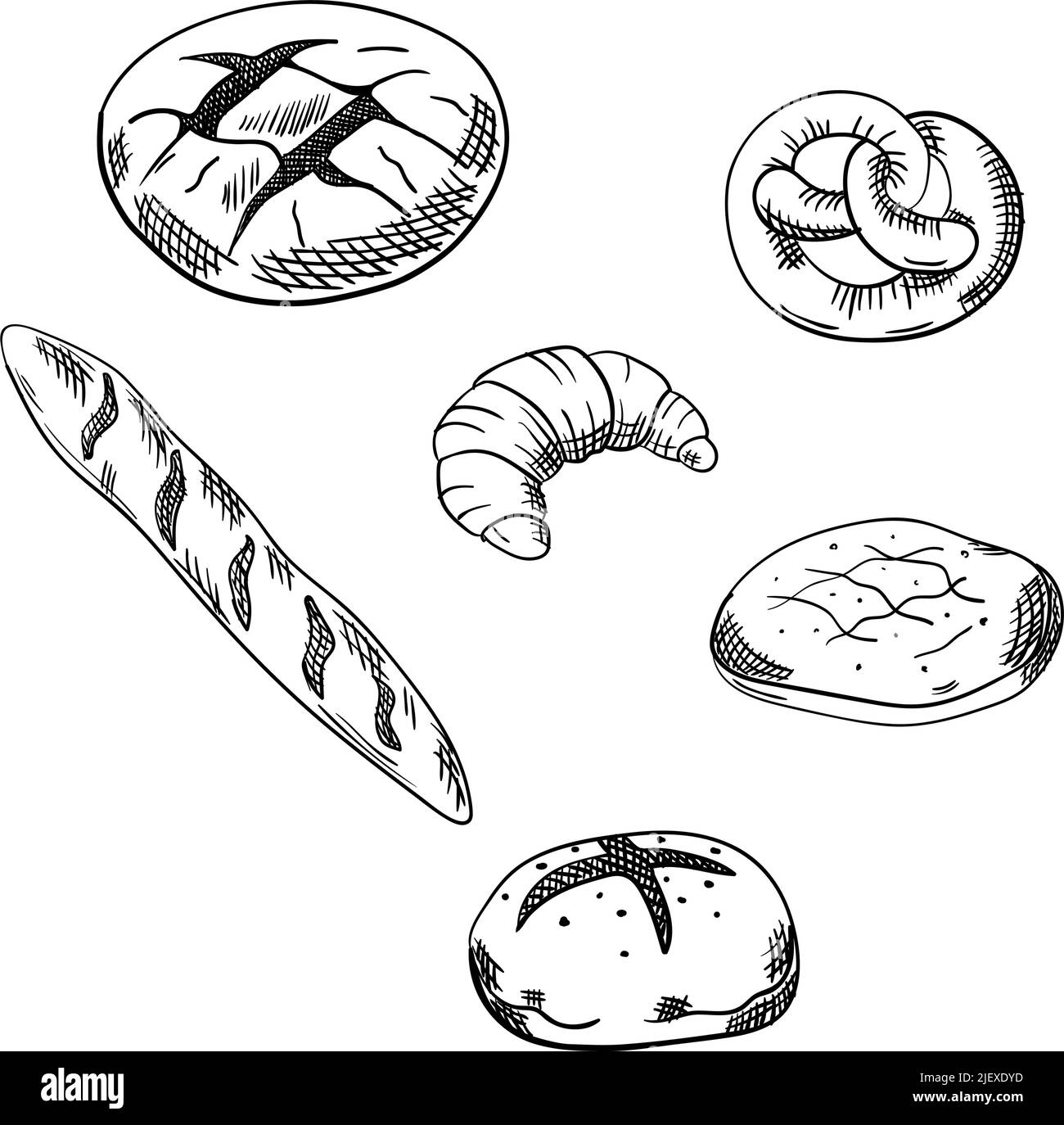 Hand drawn sketched bread and bakery, vector Stock Vector Image & Art ...