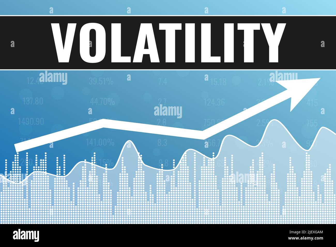 Volatility index on blue finance background with numbers, white arrow ...