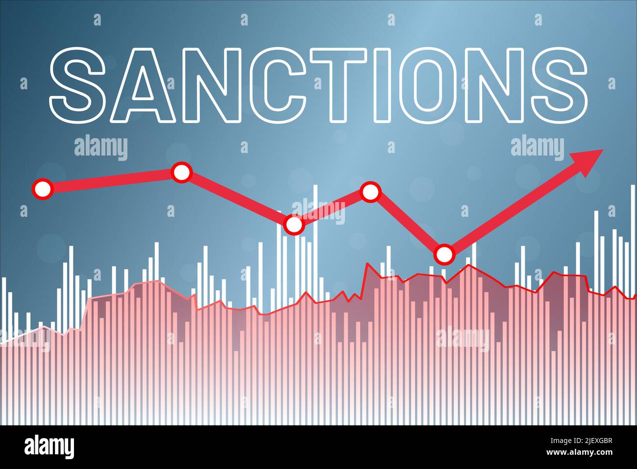 Word Sanctions on blue finance background with red arrow. Rise trend ...