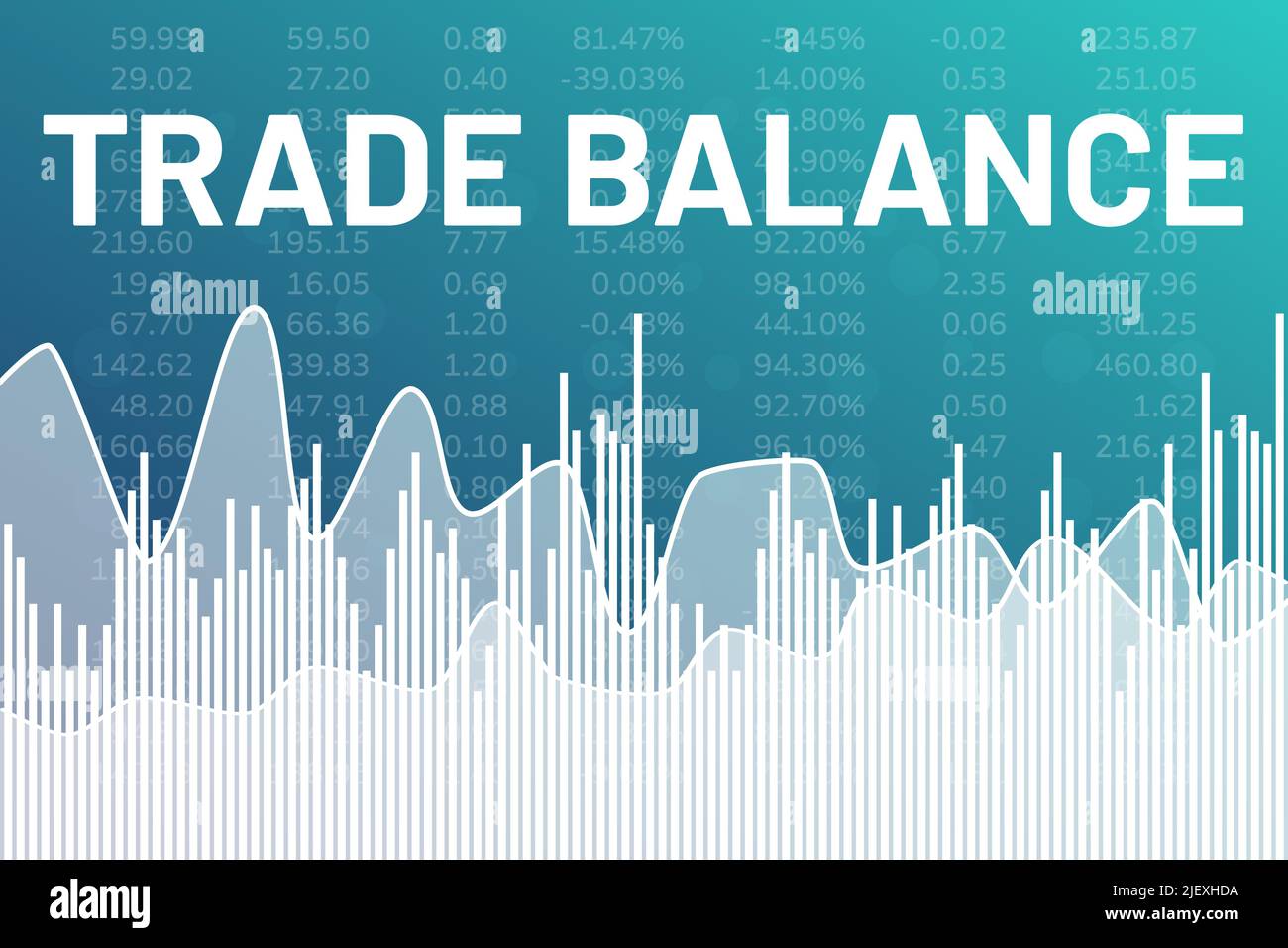 Words Trade balance on blue finance background with line, columns ...