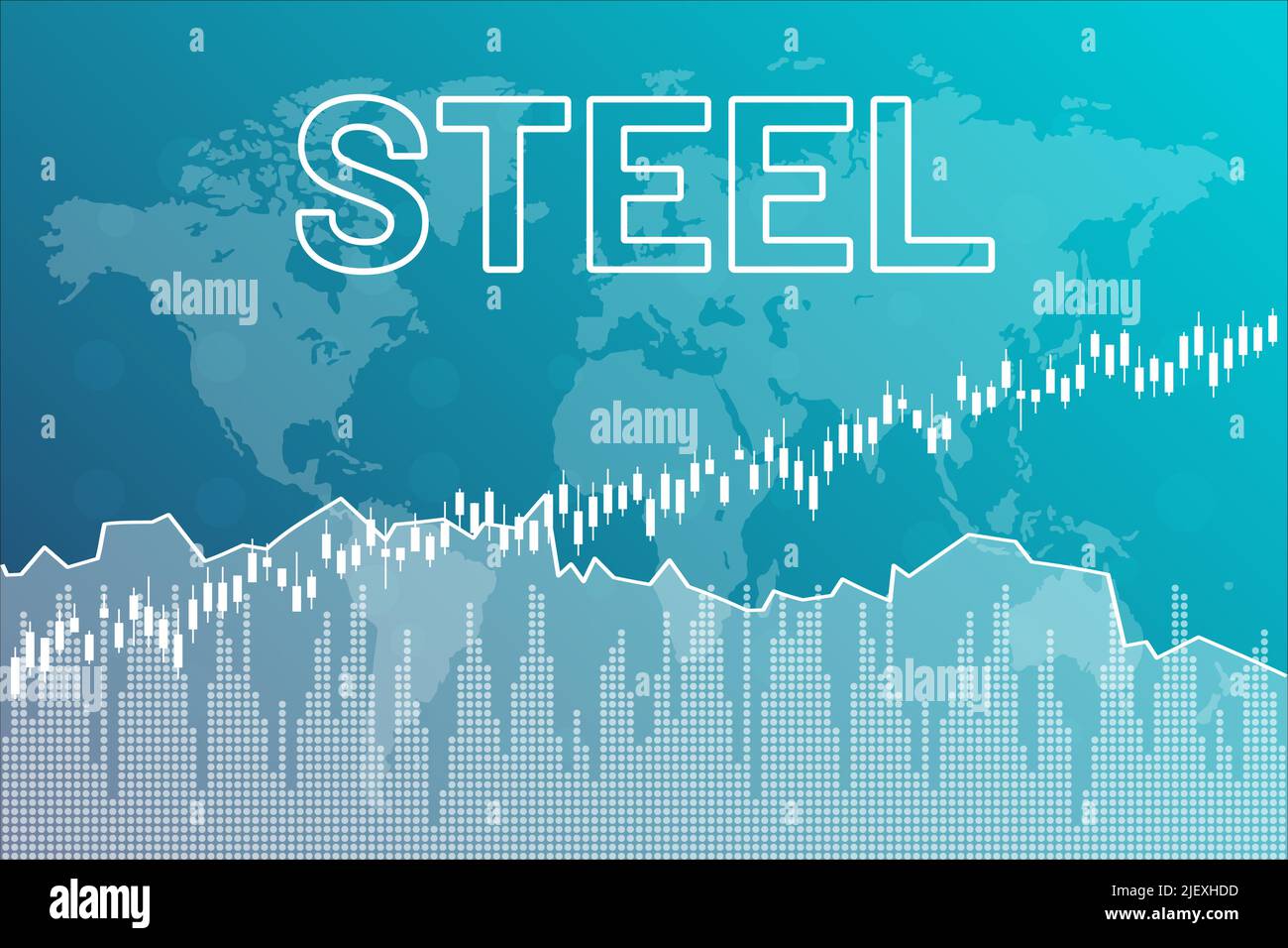 Steel price market graph on blue finance background with line, map ...