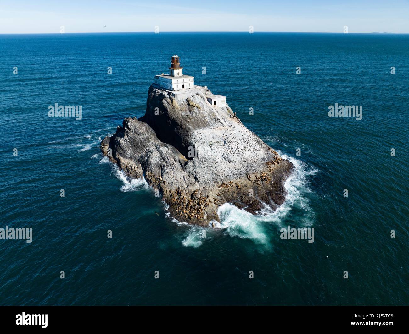 The Pacific Ocean surrounds the deactivated Tillamook Rock Lighthouse ...