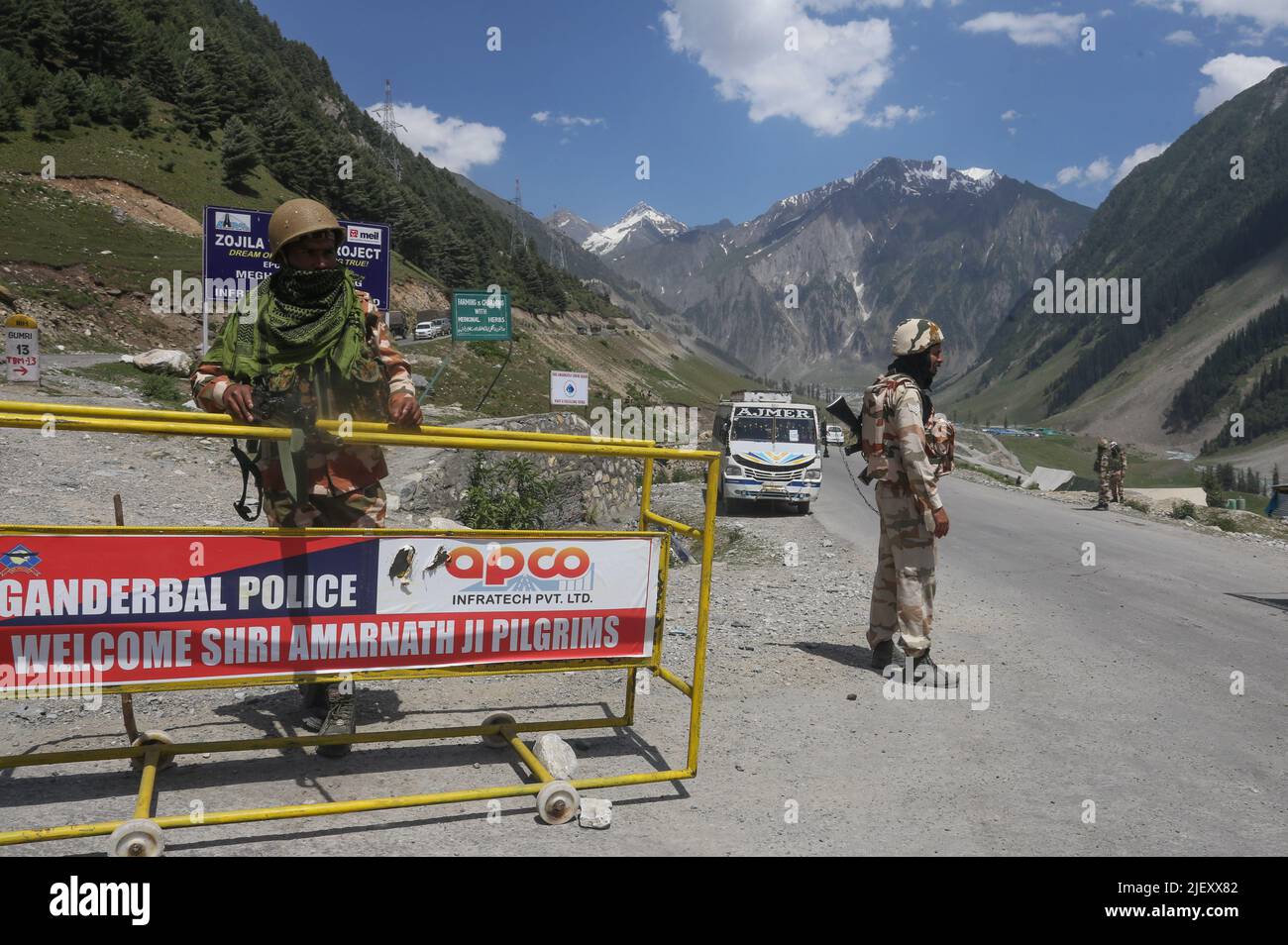 Indian Security Force soldiers stands guard at Baltal in Sonmarg, ahead ...
